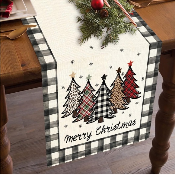 Kitchen | Merry Christmas Trees Table Runner Plaid Check Tree 13x48 ...